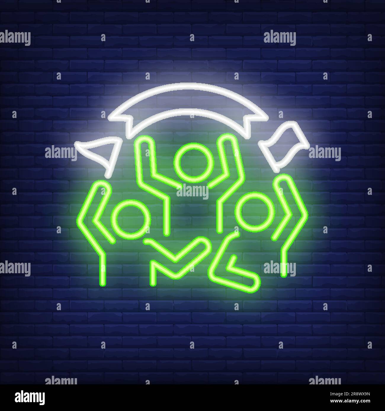 Cheering fans on brick background. Neon style illustration Stock Vector ...