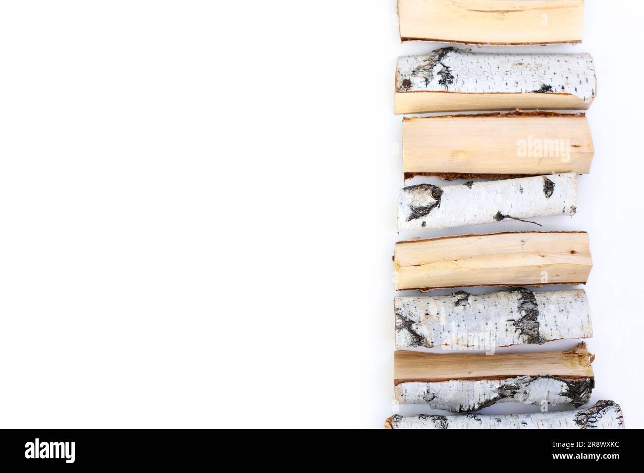 Firewood isolated on white background. Line of wood birch logs, bonfire ...