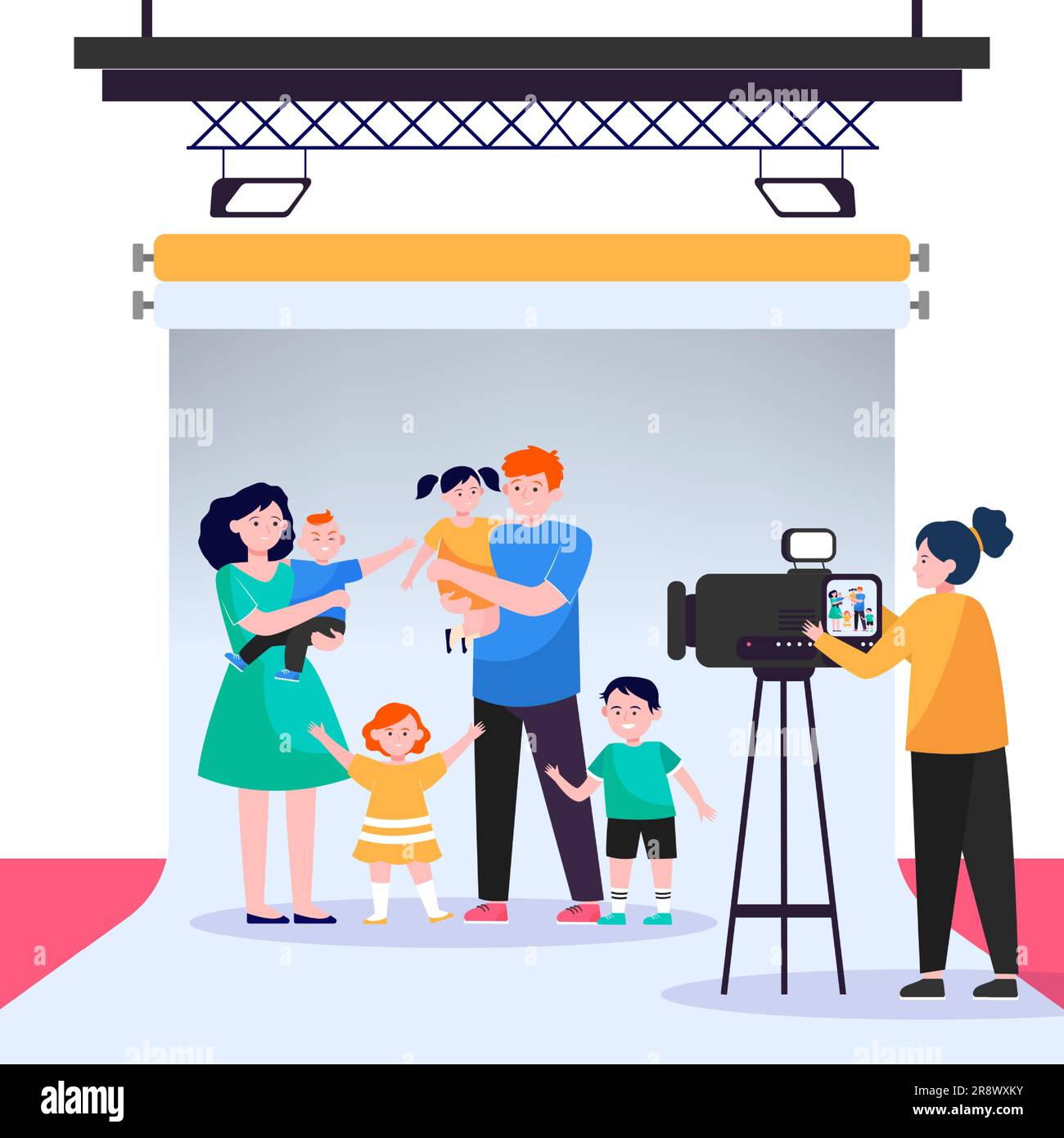 Camerawoman filming big family scene in studio Stock Vector Image & Art ...