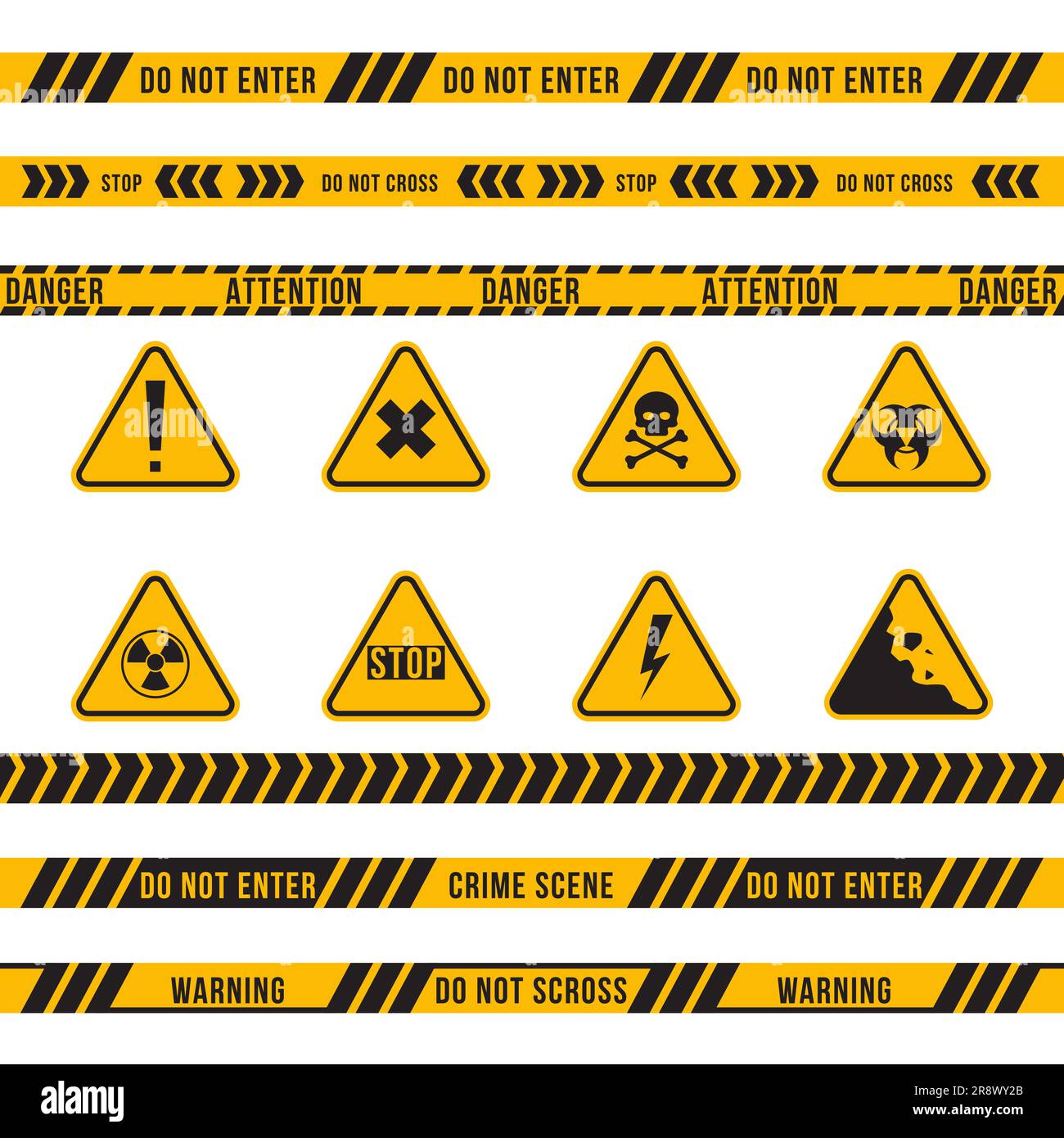 Different danger ribbon and sign flat icon set Stock Vector Image & Art ...