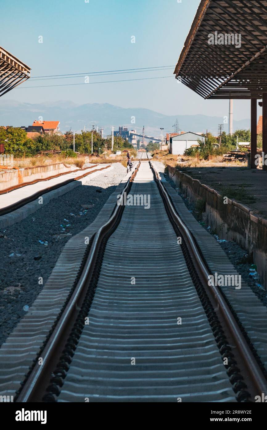 Brand new albeit buckled train tracks at Kosovo Polje railway station ...