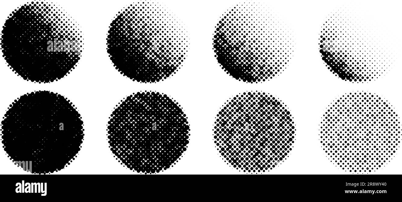 Halftone circles shapes set. Dotted textured spheres collection. Round ...