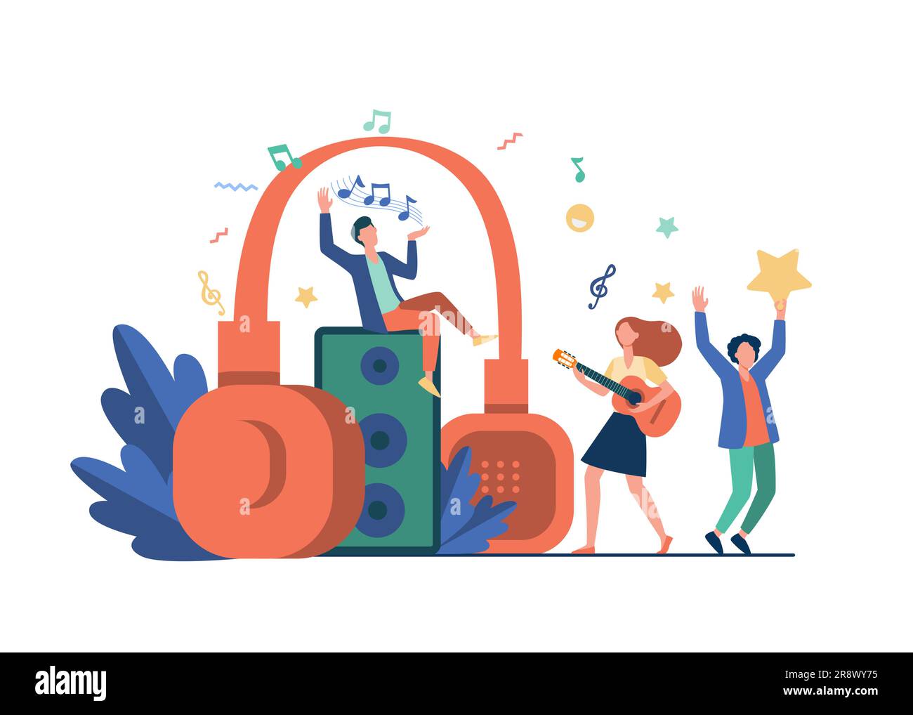 Happy tiny people listening spiritual music Stock Vector Image & Art ...