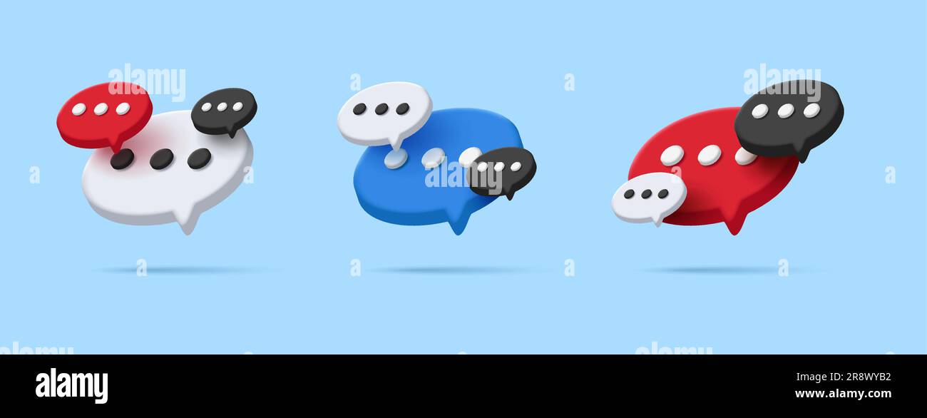 Speech, communication, dialogue bubbles front view and perspective, 3d ...