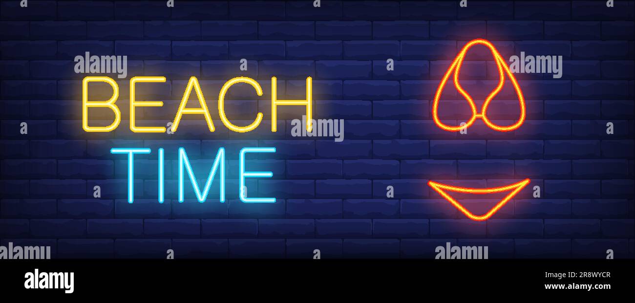 Beach time vector illustration in neon style Stock Vector Image & Art ...