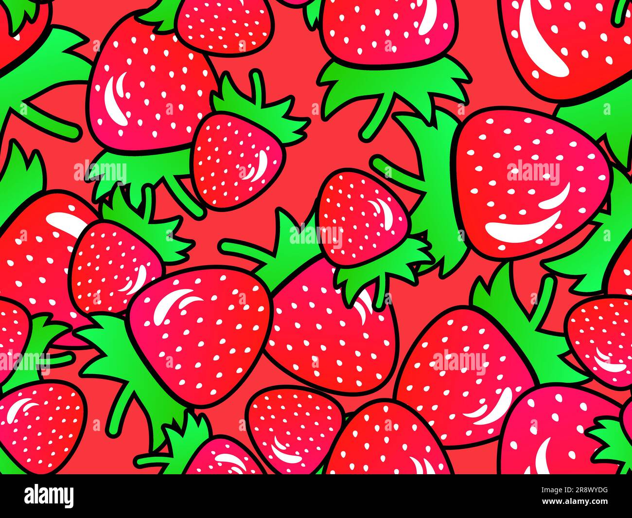 Gradient red strawberry seamless pattern. Summer berry pattern with strawberries in 3d style ...