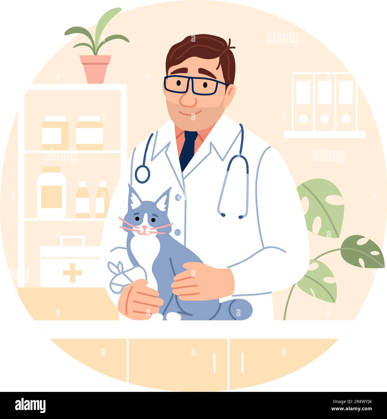 Veterinary clinic concept. Young male veterinarian Stock Vector Image ...