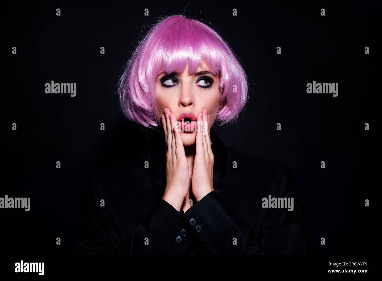 Shocked face of surprised young woman. Funny female shocked face ...