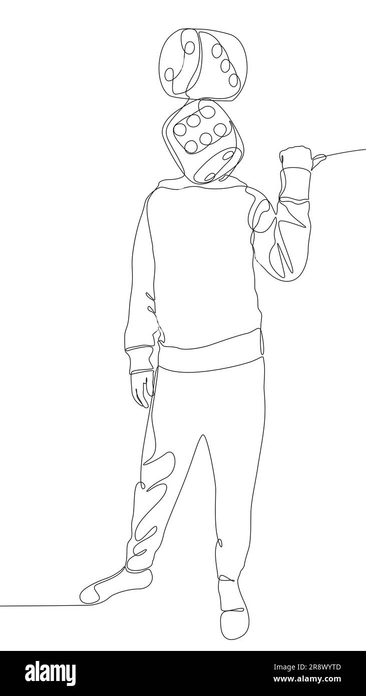 One continuous line of Man pointing with dice as his head, symbol of ...