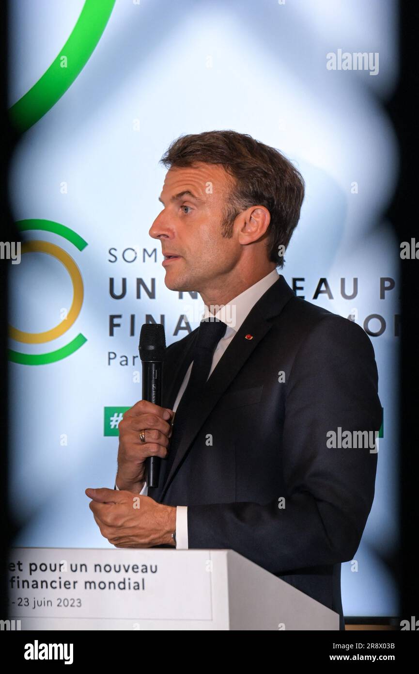 Paris, France. 22nd June, 2023. French president Emmanuel Macron ...