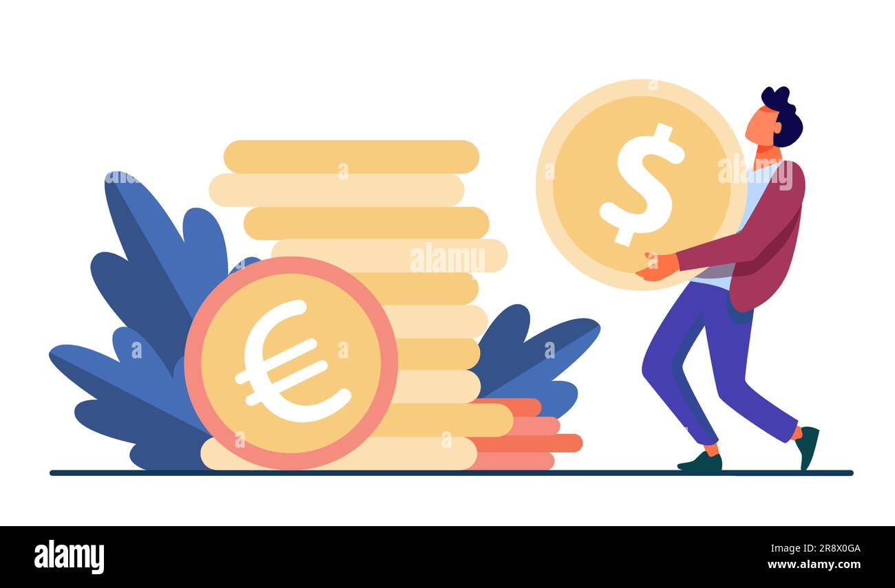 Tiny guy carrying huge gold coin Stock Vector Image & Art - Alamy