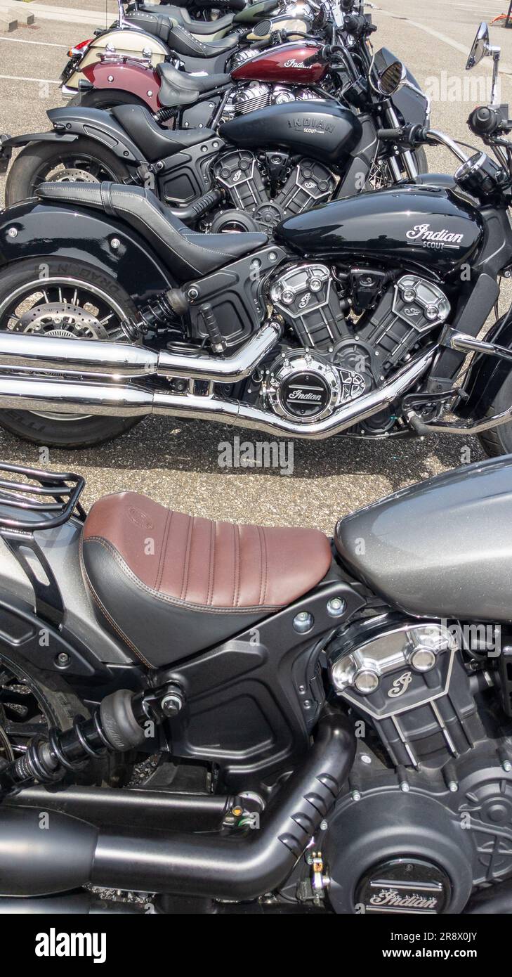 lyon , France - 06 16 2023 : Indian motorcycle line scout logo text ...