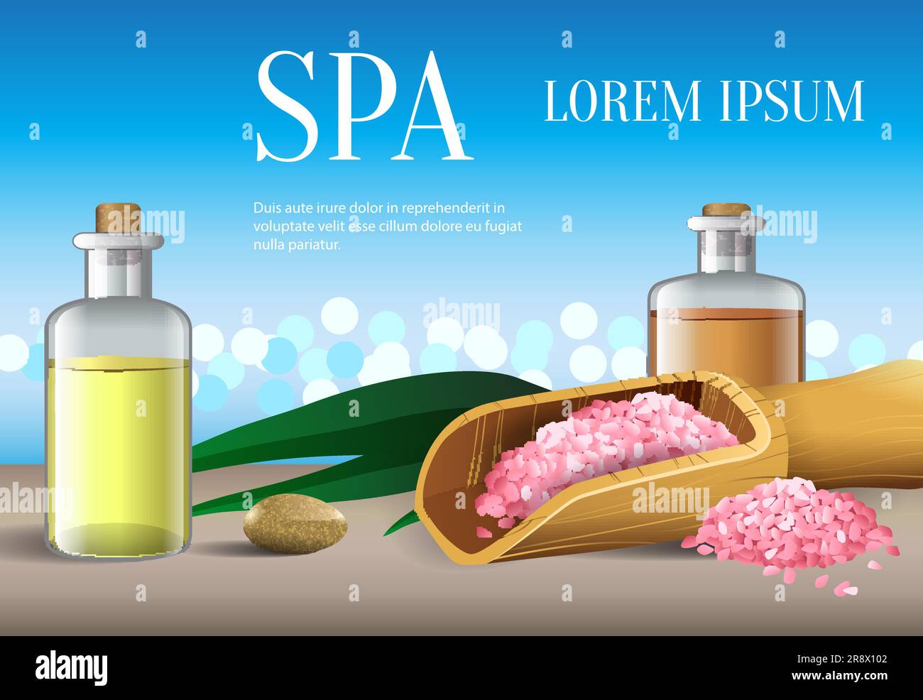 Spa lettering, bottles with oil, stone and salt Stock Vector Image ...