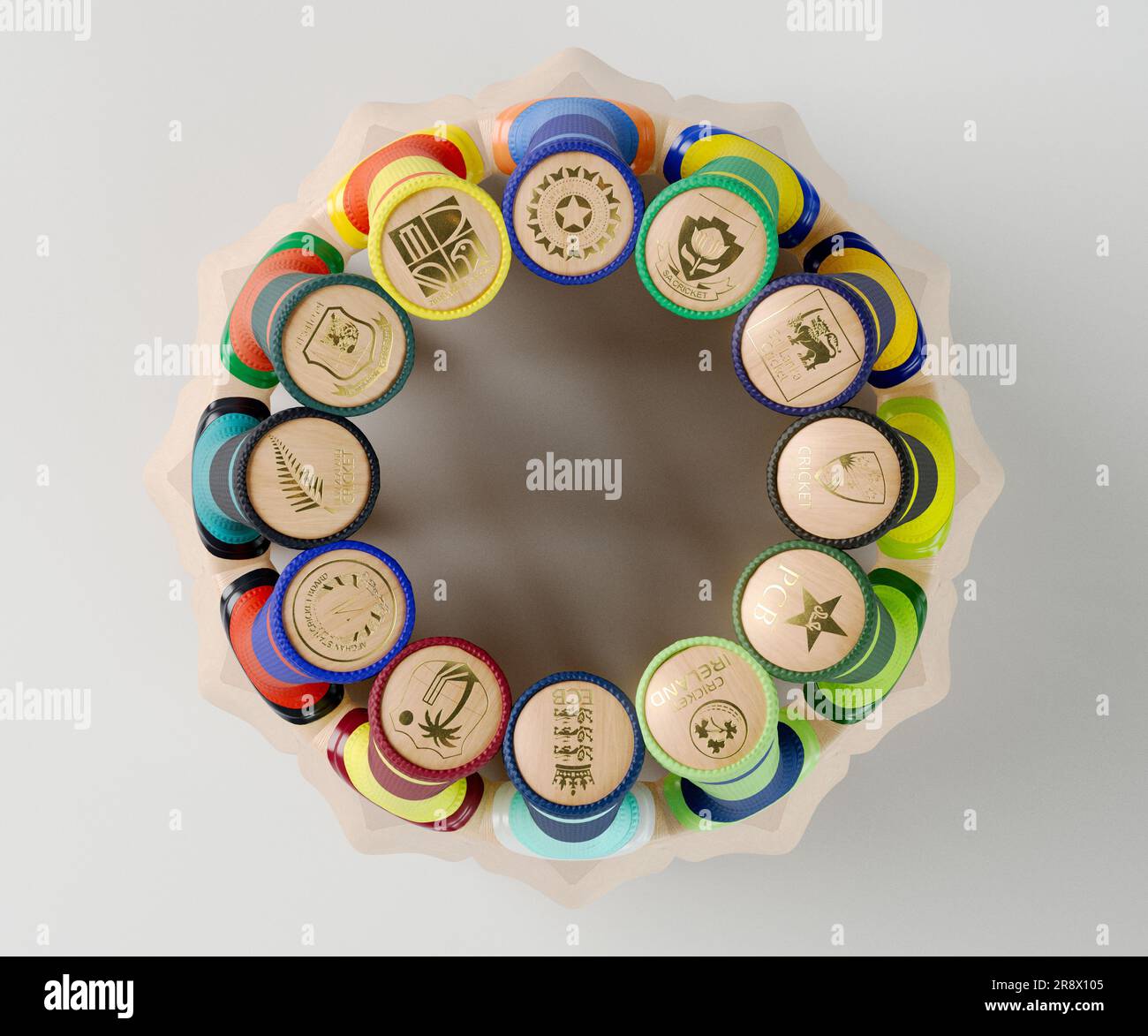 A 3D render of a circular arrangement of cricket bats grips imprinted ...