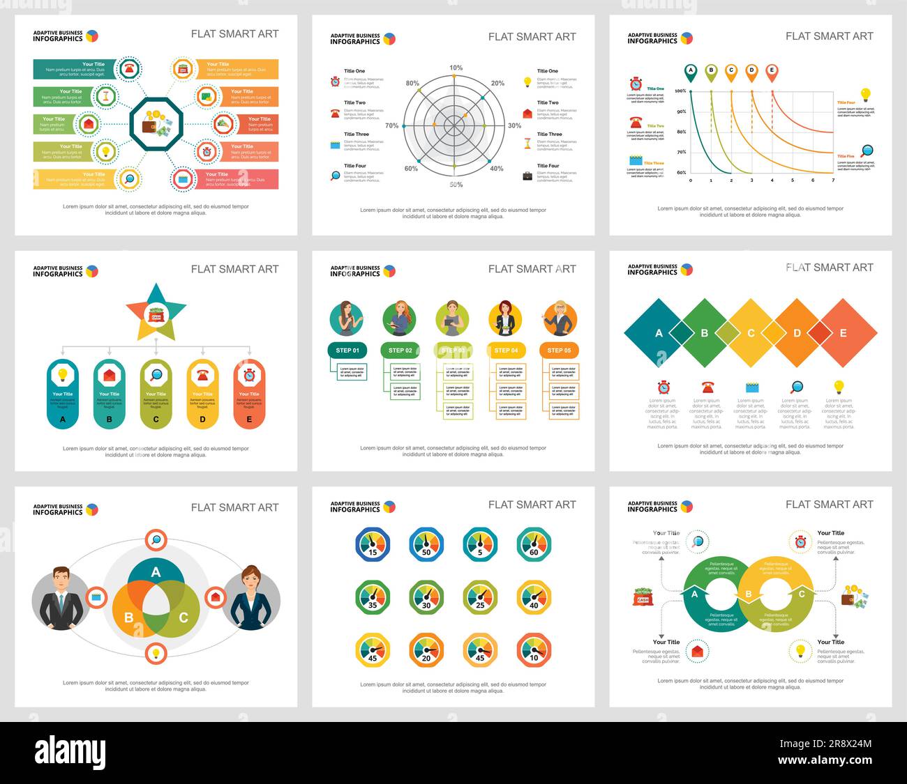 Colorful marketing and planning concept infographic charts set Stock ...