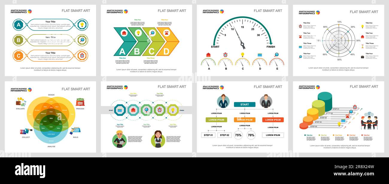 Colorful startup or strategy concept infographic charts set Stock ...