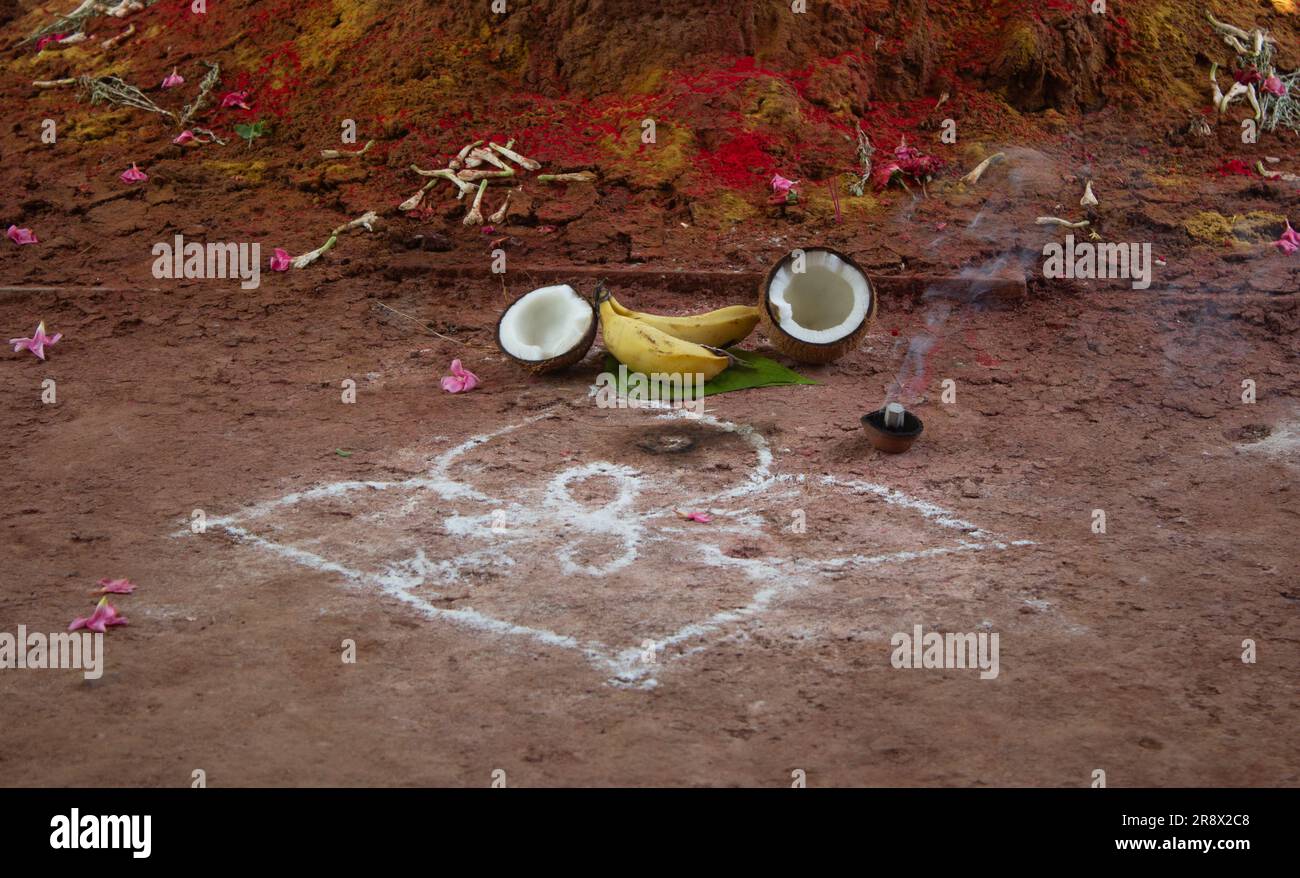 Hindu tradition of praying before the snake mound (ant hill) with ...
