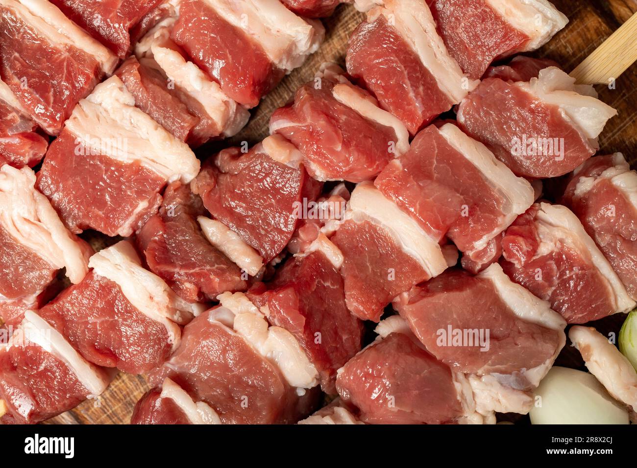 Lamb skewered meat. Close-up barbecue meat made from lamb leg Stock ...