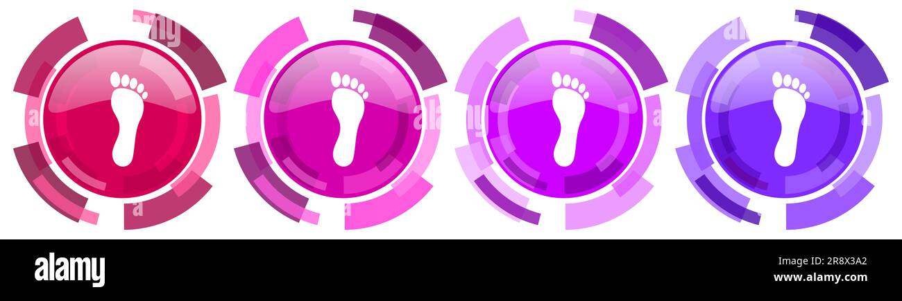 Foot colorful icons collection, round glossy icon set isolated on white ...