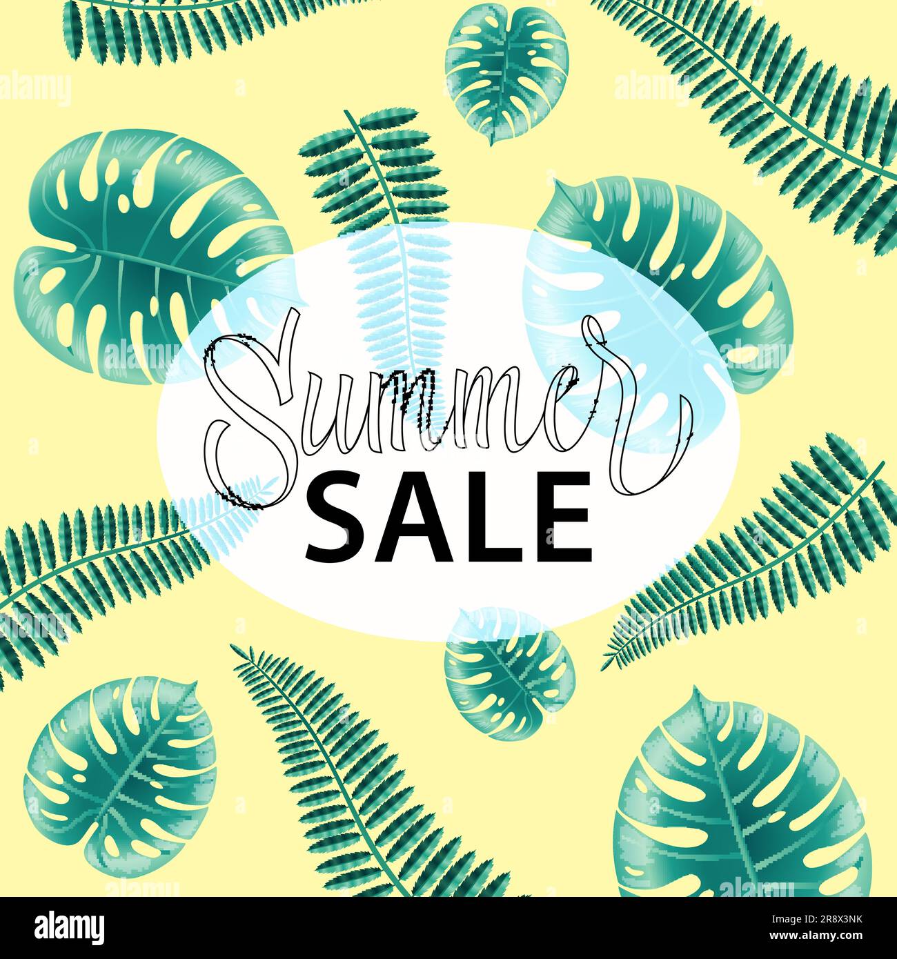 Summer sale, promo poster design with tropical leaves Stock Vector ...