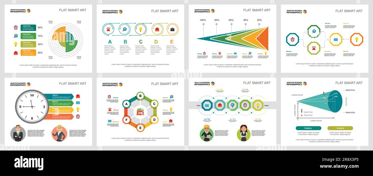 Colorful finance and research concept infographic charts set Stock ...