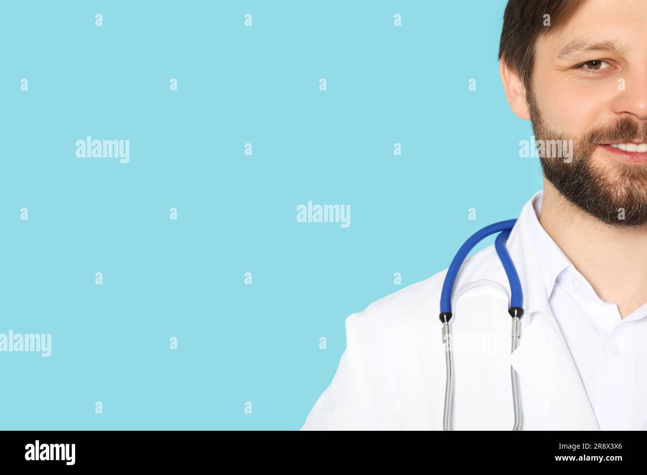 Doctor or medical assistant (male nurse) in uniform with stethoscope on ...