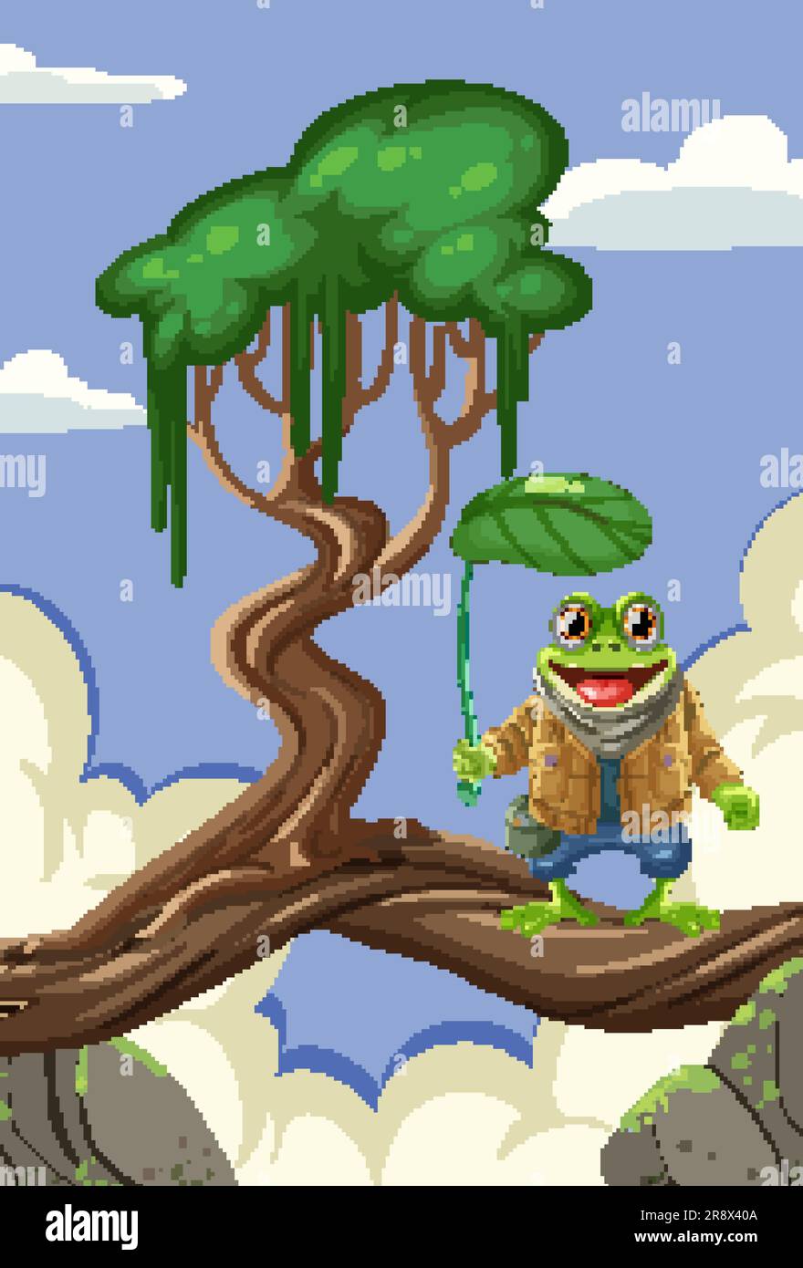 Cartoon Frog Standing on Tree illustration Stock Vector Image & Art - Alamy