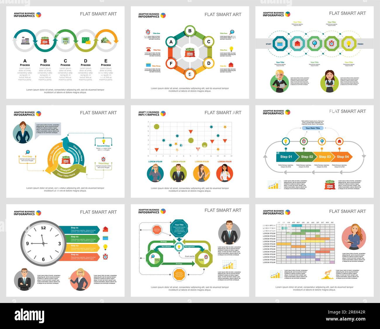 Colorful management or planning concept infographic charts set Stock ...