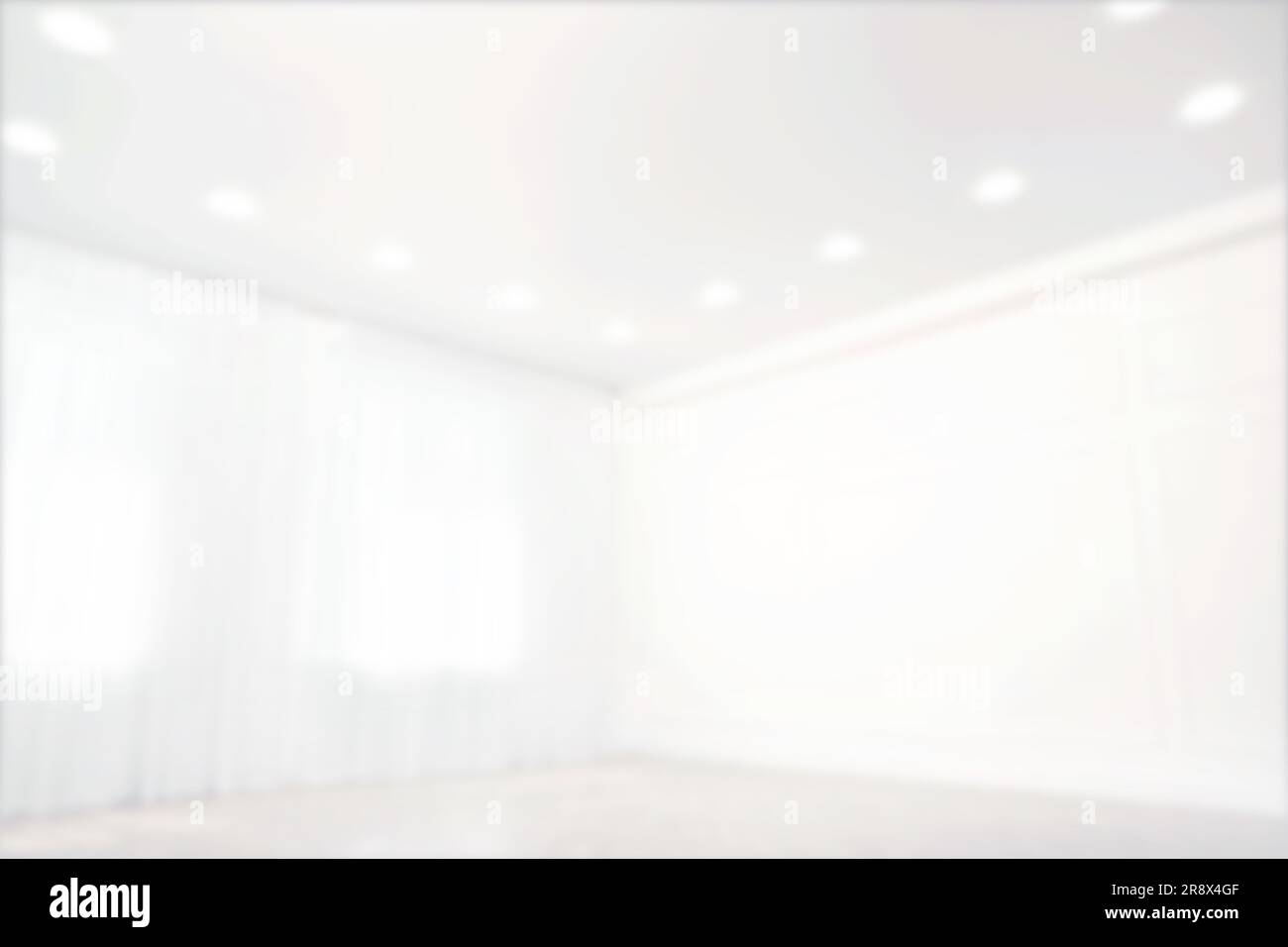 Empty room with windows and white wall, blurred view Stock Photo - Alamy