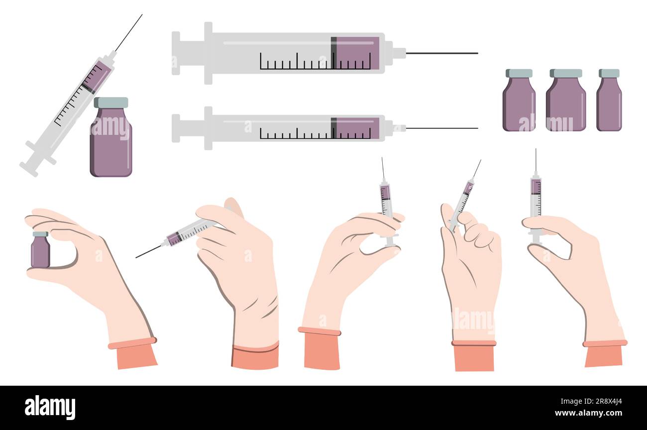 doctor hand wear glove holding syringe with needle shot for injection ...