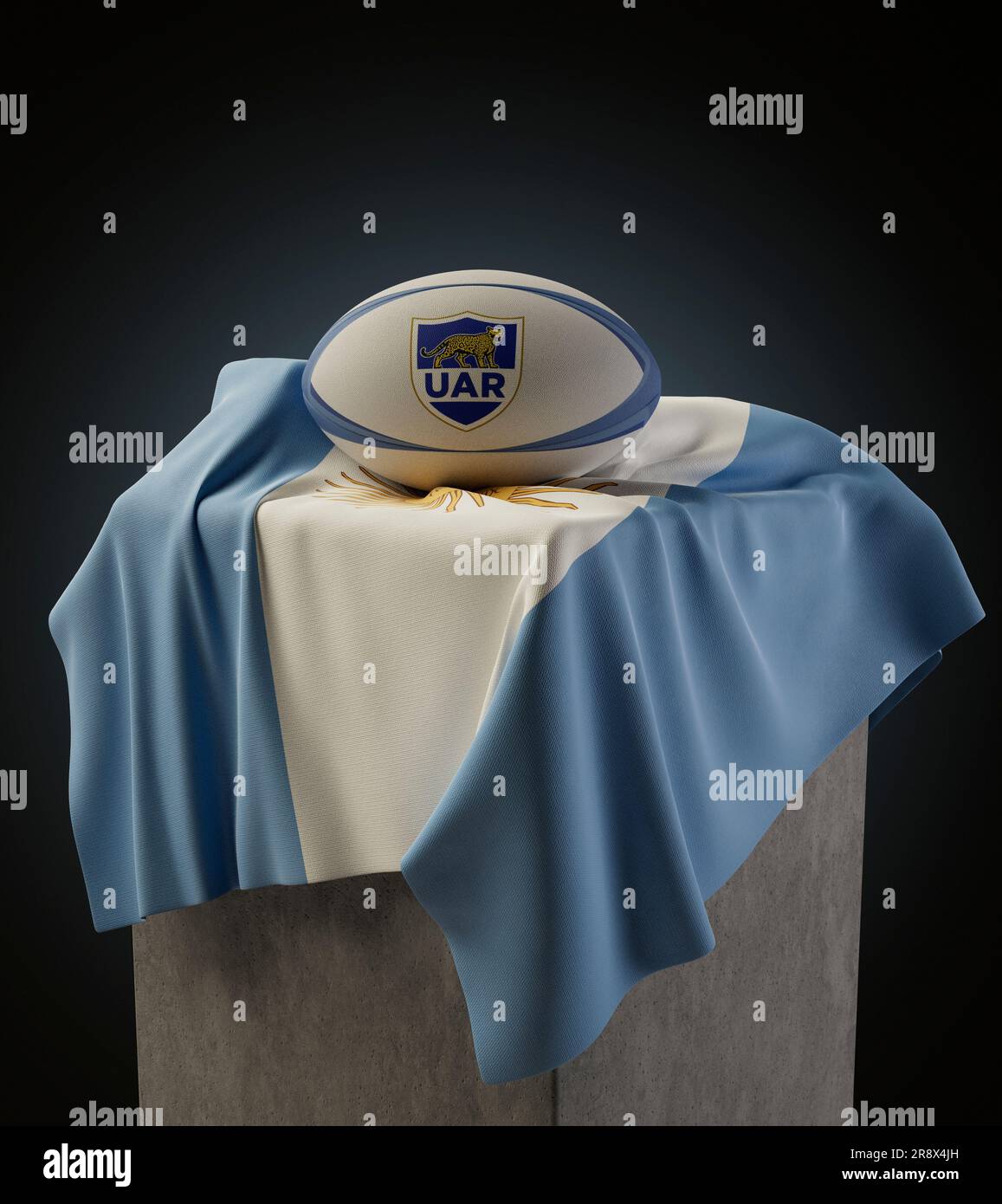 A 3D render of a generic rugby ball imprinted with the Pumas rugby logo ...
