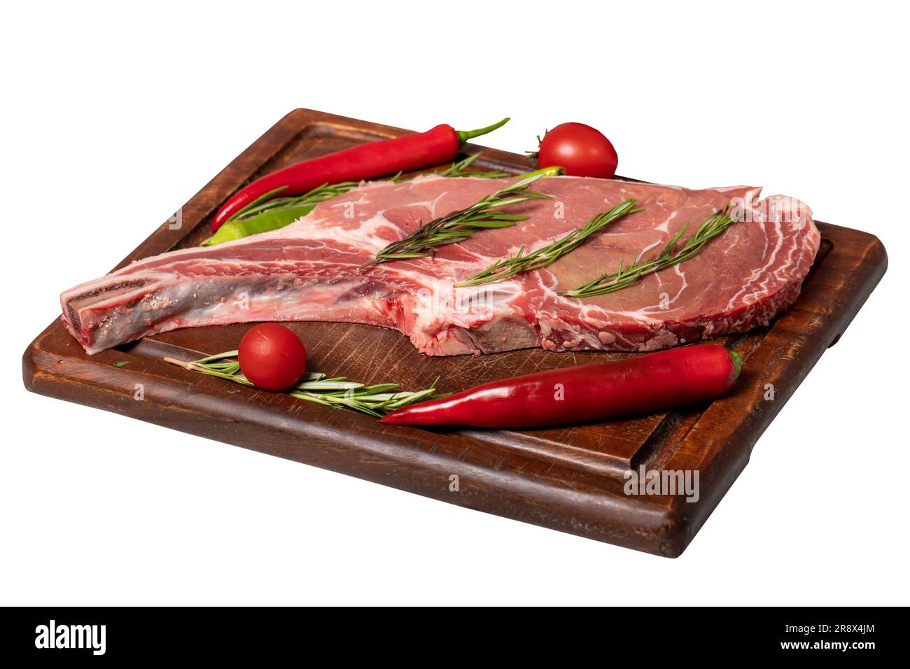 Raw veal chops isolated on white background. Fresh veal rib boned raw ...
