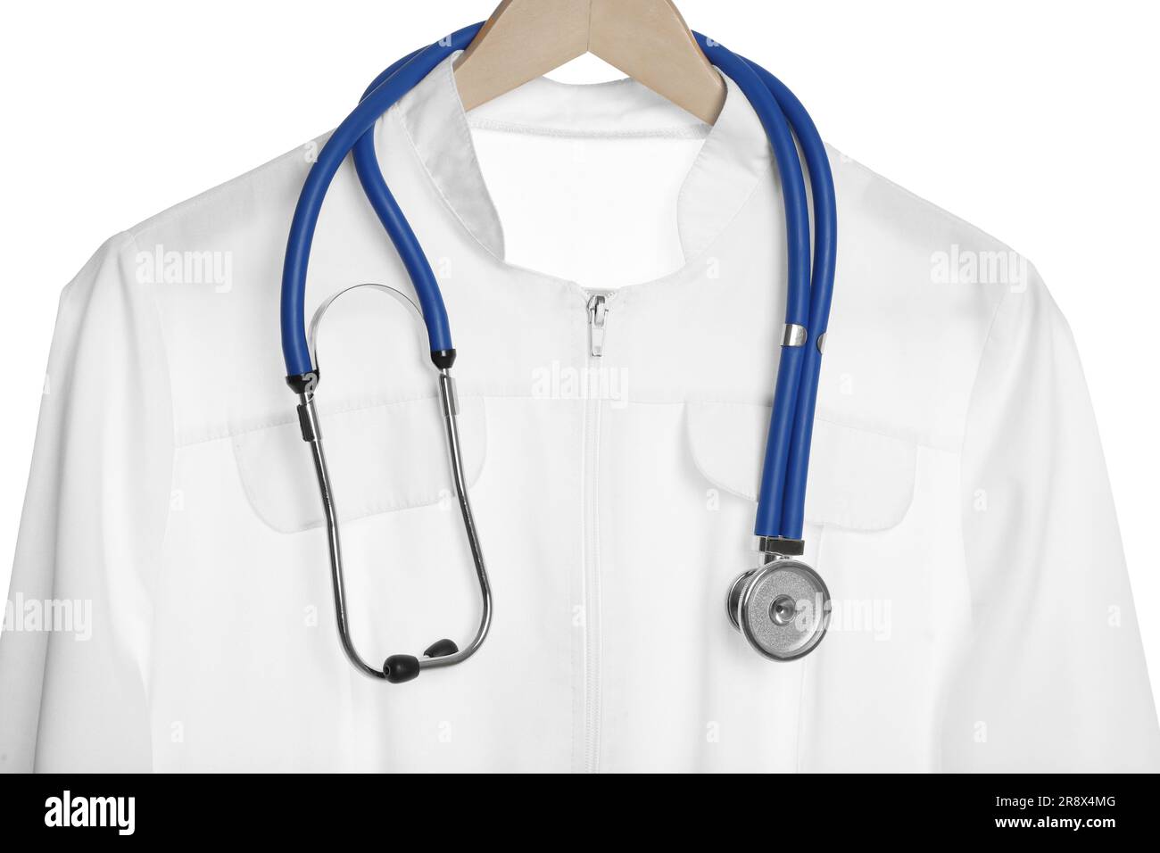 Doctor's gown and stethoscope isolated on white. Medical uniform Stock ...