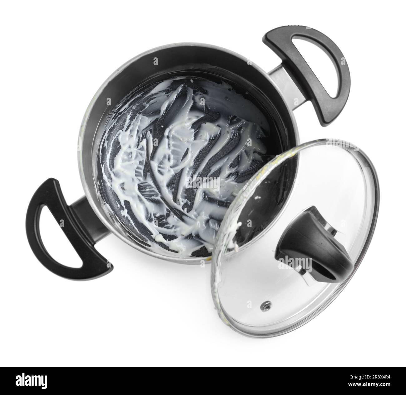 Dirty pot with lid on white background, top view Stock Photo - Alamy