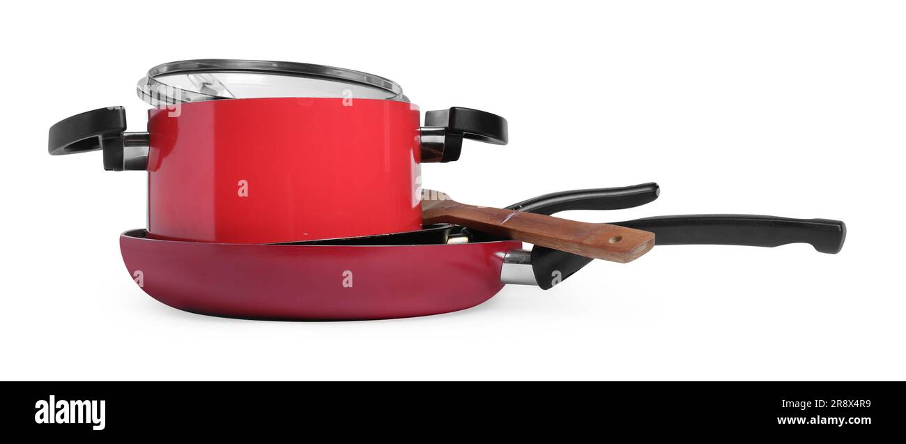 Stack of dirty dishes on white background Stock Photo - Alamy