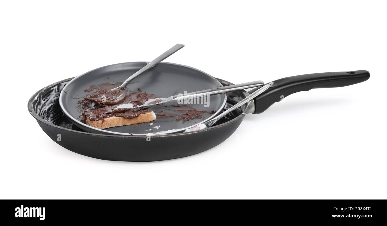 Stack of dirty dishes on white background Stock Photo - Alamy