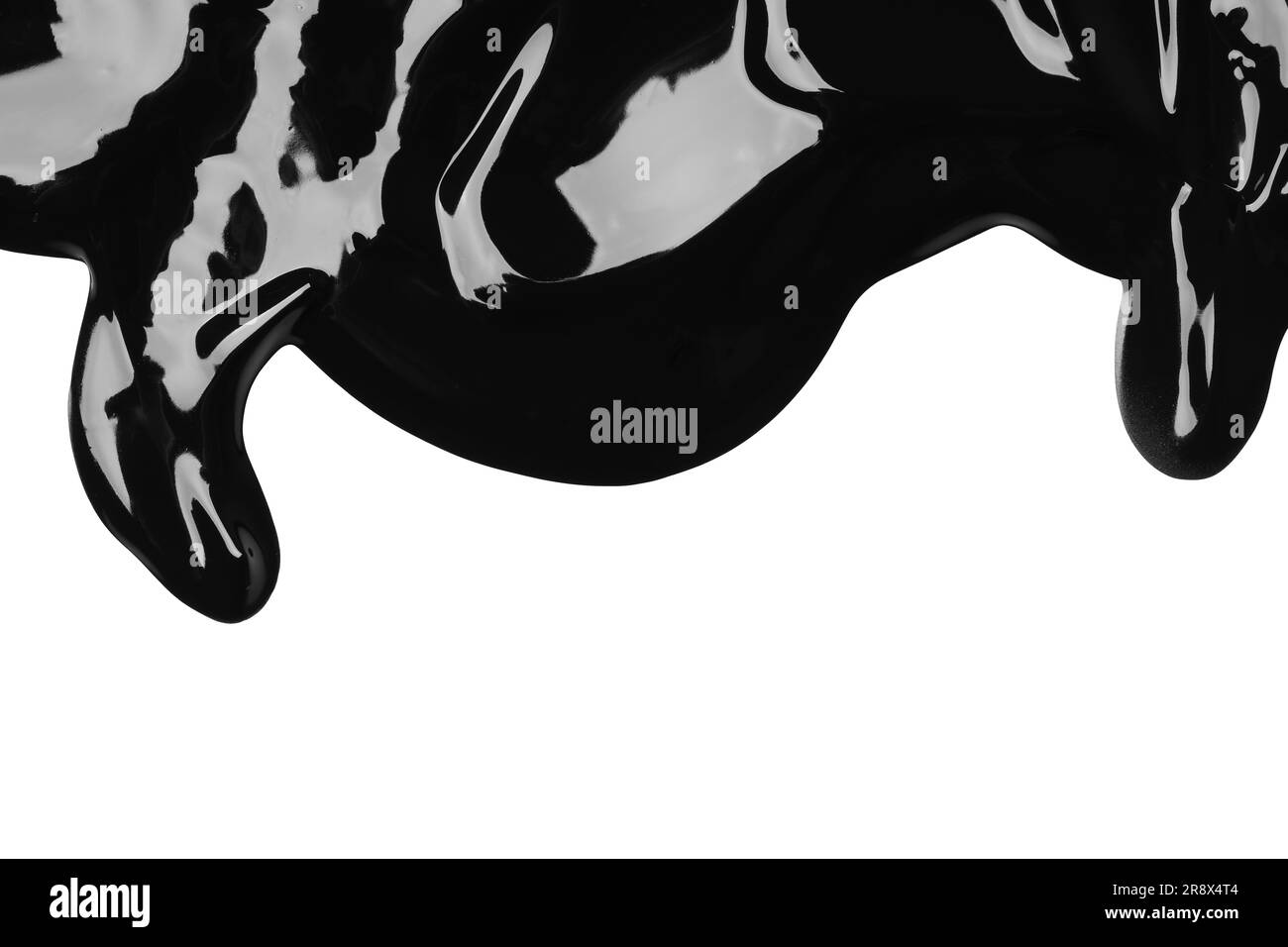 Blot of black glossy paint on white background, top view Stock Photo ...