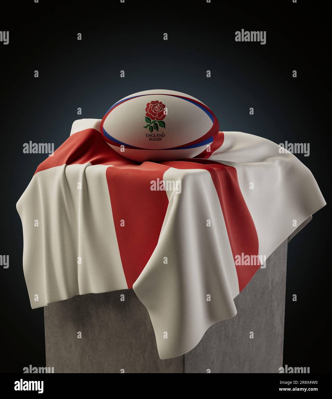 A 3D render of a generic rugby ball imprinted with The Three Lions ...