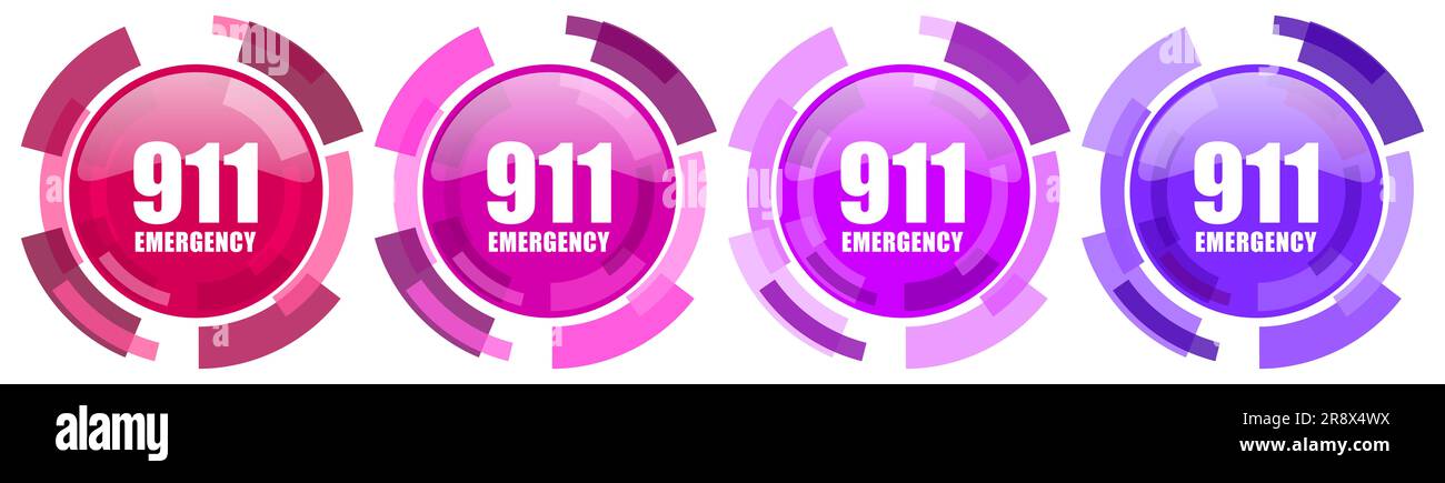 Number emergency 911 colorful icons collection, round glossy icon set ...