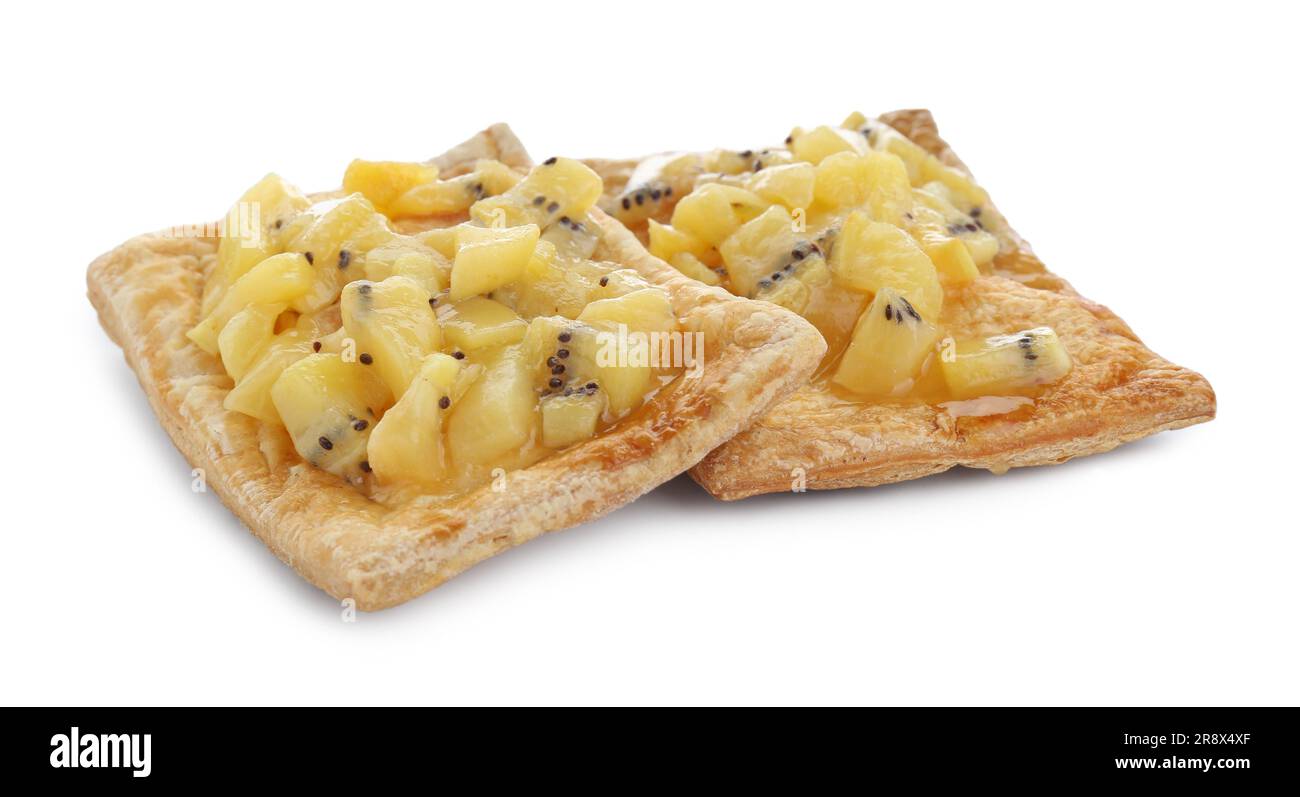 Fresh tasty puff pastry with kiwi isolated on white Stock Photo - Alamy