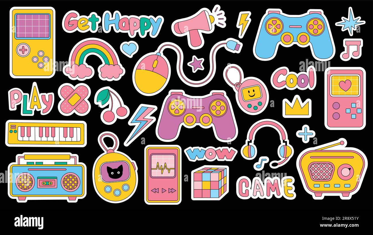 Set of trendy hipster retro cool elements. Collection sticker of groovy ...