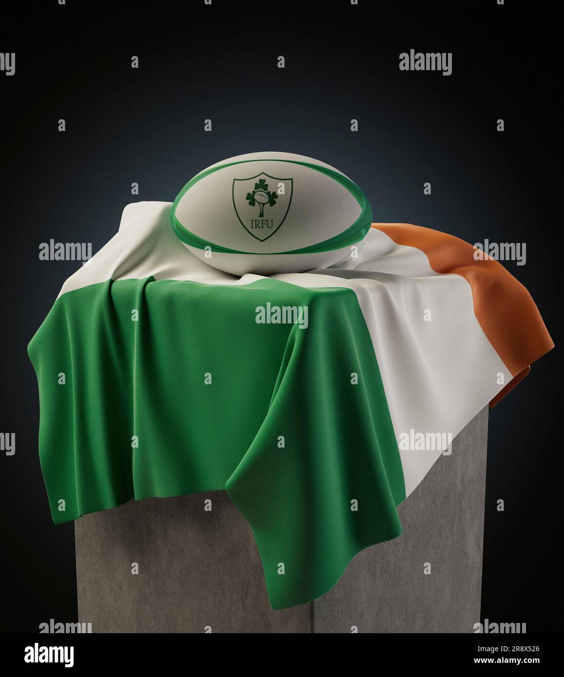 A 3D render of a generic rugby ball imprinted with the Ireland Rugby ...