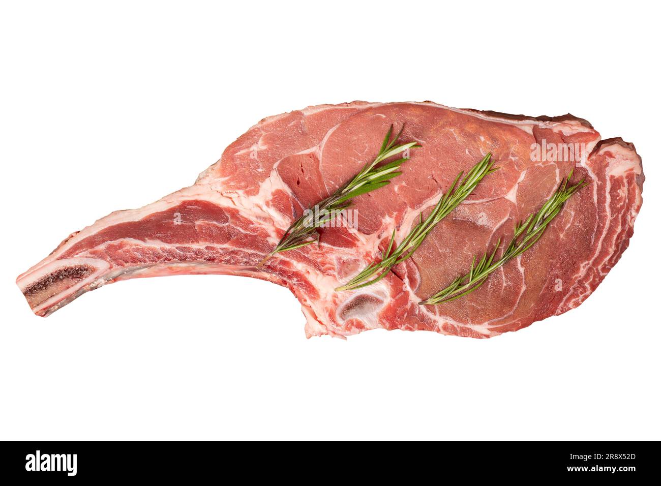 Raw veal chops isolated on white background. Fresh veal rib boned raw ...