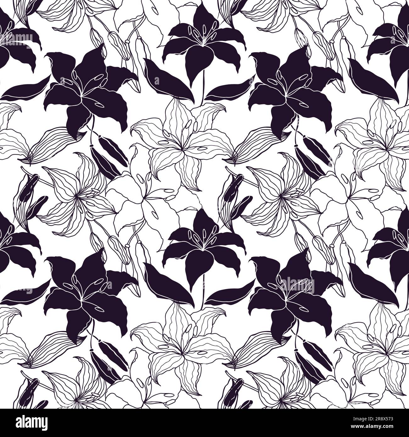 Seamless pattern. Lily flower hand drawing background Stock Vector ...