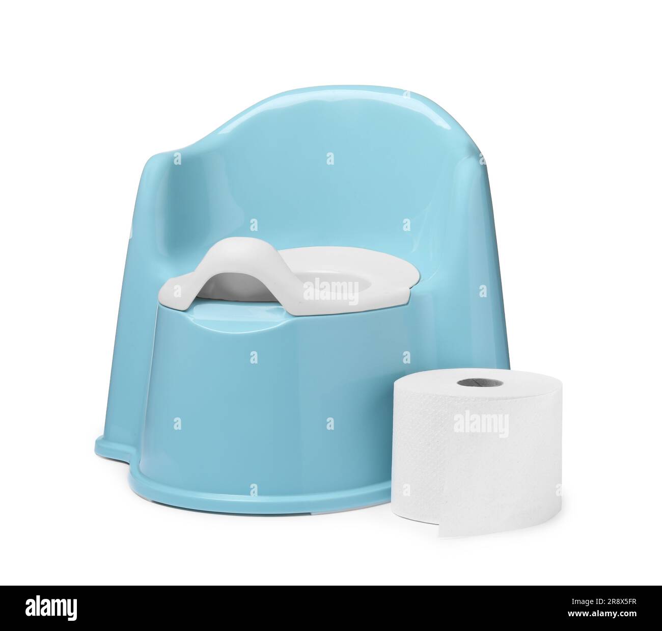 Light blue baby potty and toilet paper isolated on white Stock Photo ...