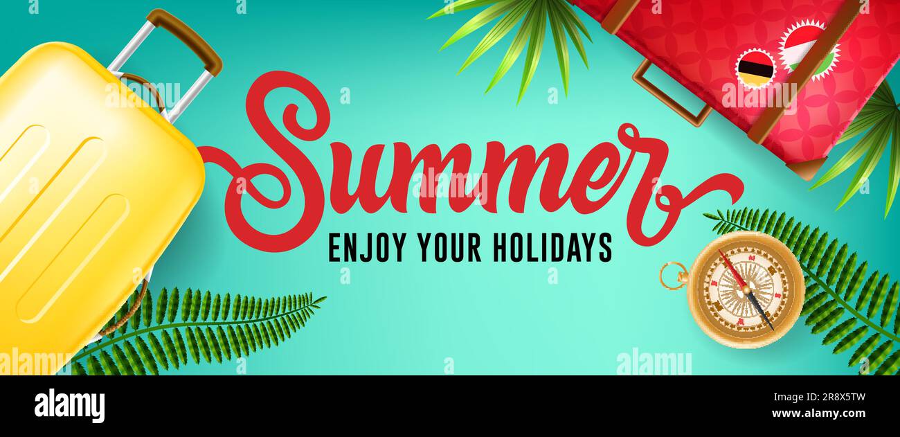 Summer, enjoy your holidays banner design with tropical leaves Stock ...