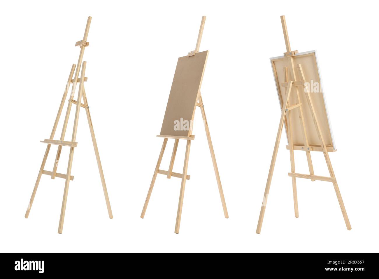 Wooden easel isolated on white, different sides Stock Photo - Alamy