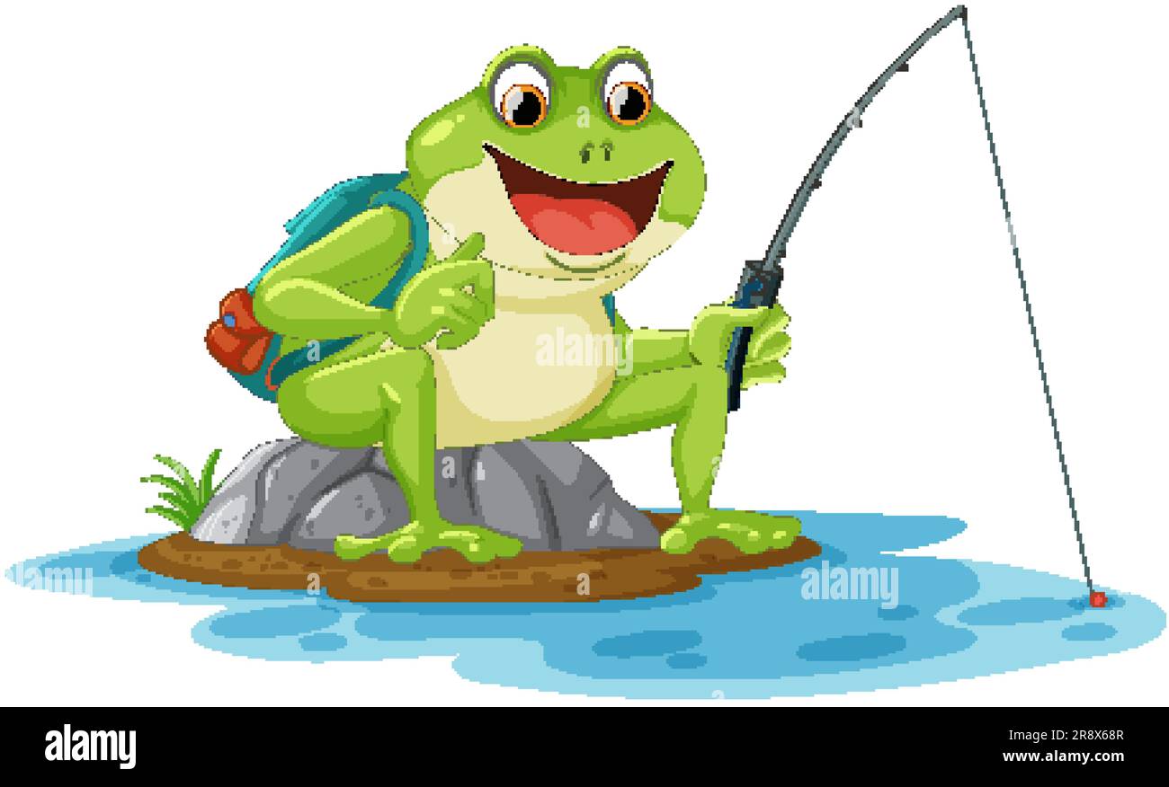 Green frog fishing cartoon illustration Stock Vector Image & Art - Alamy