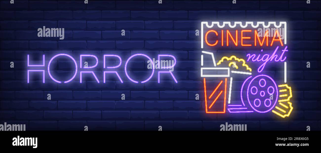 Horror night neon sign Stock Vector Image & Art - Alamy