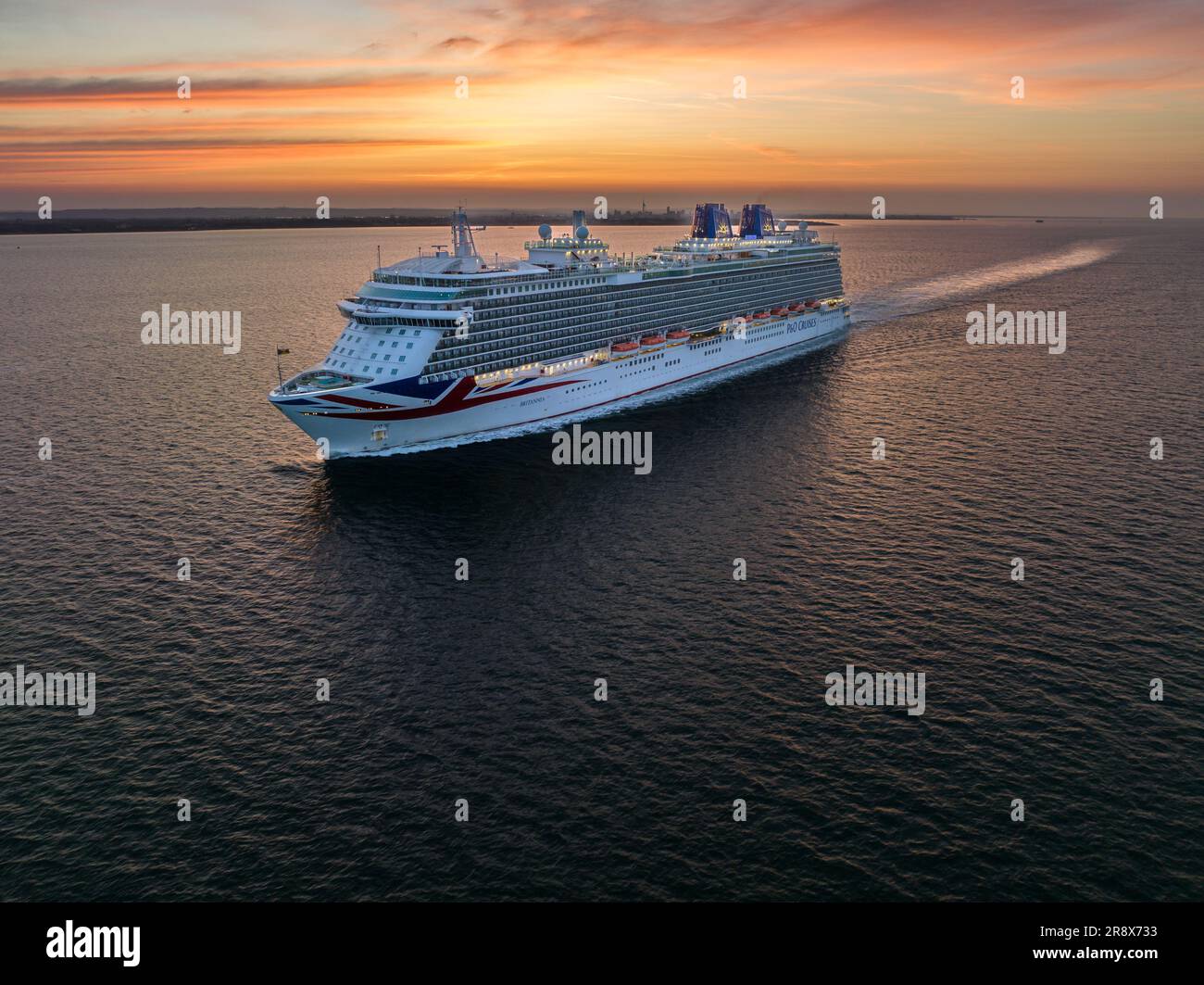 Britannia is a cruise ship of the P&O Cruises fleet. aerial view ...